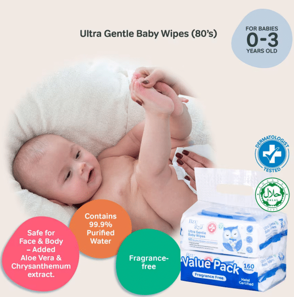 Bzu Bzu Ultra Gentle Baby Wipe 80's Twin - Awesome Baby