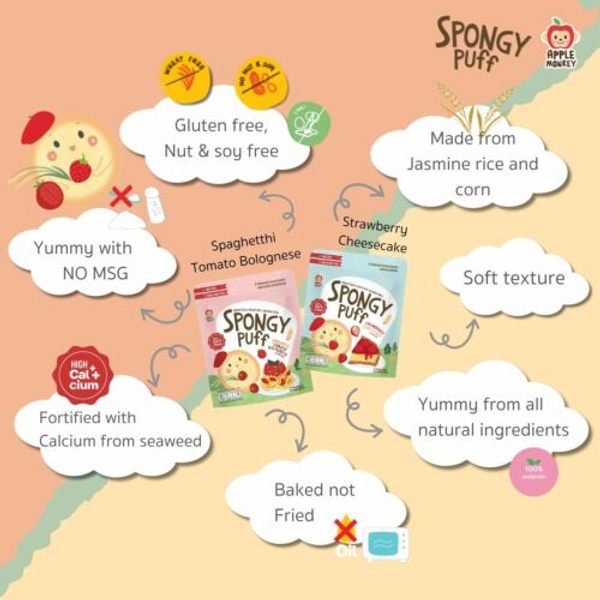Apple Monkey Spongy Puff - Strawberry Cheesecake 20gm - Awesome Baby