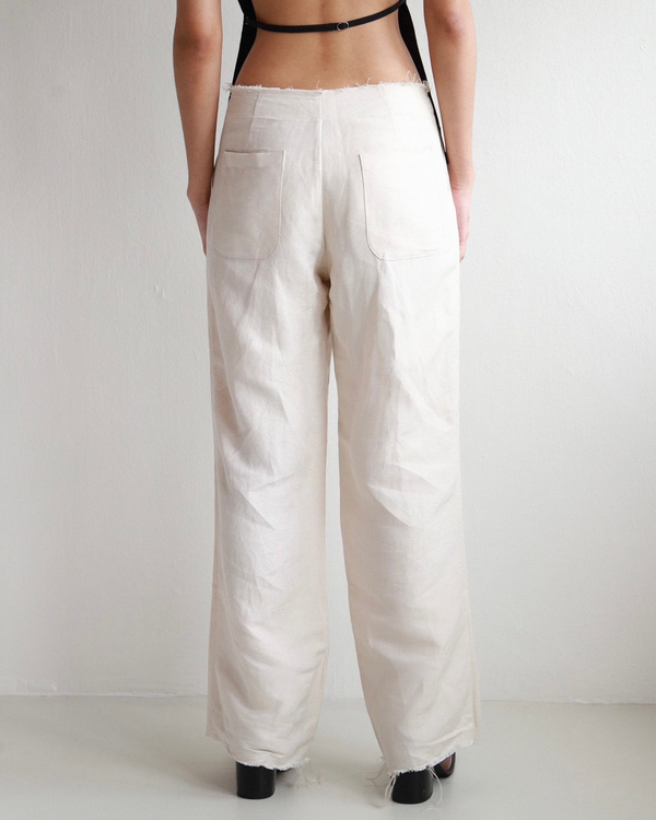 PLAIN JAYNE - Linen Beige Ribbed Pants - Beige - H I D E