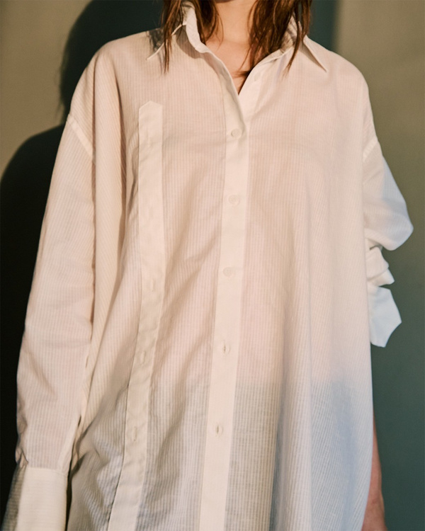 NAVY - Double Button Placket Shirt - White - H I D E