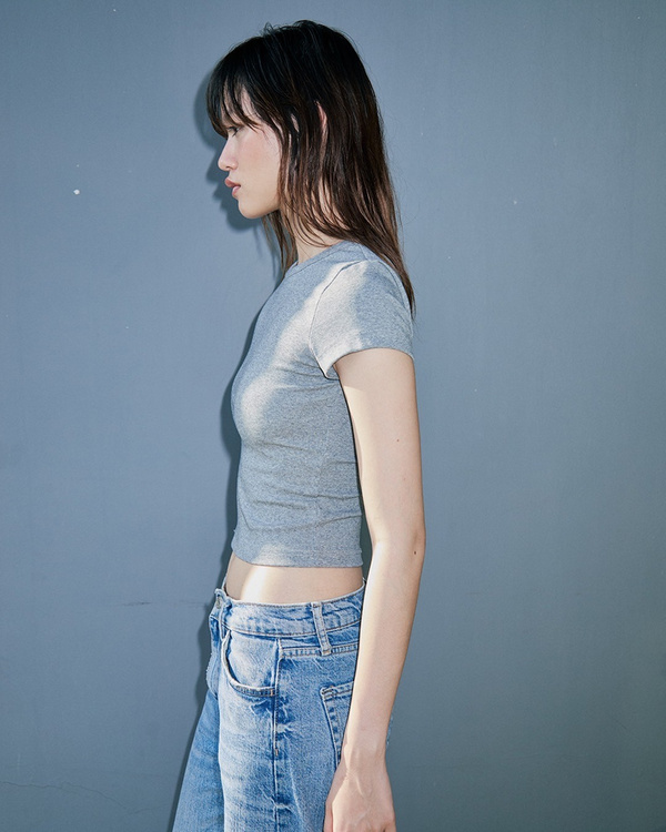 NAVY - Cut Out Back Baby Tee - Gray - H I D E