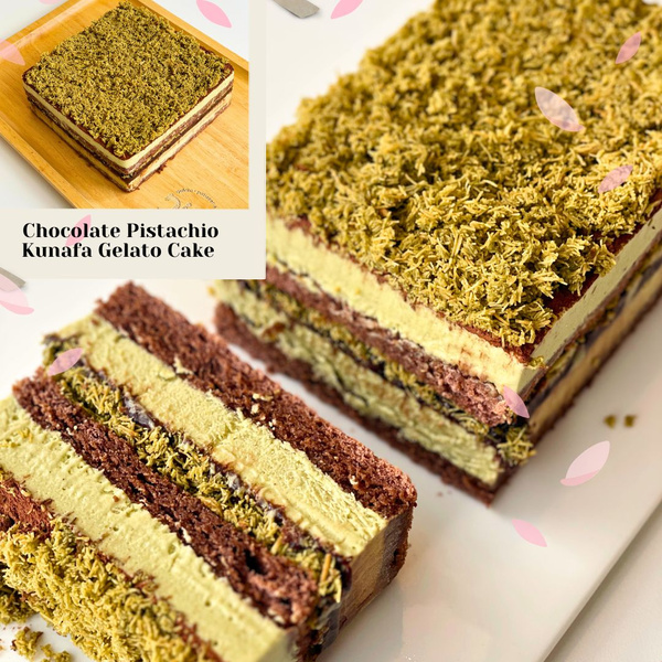 Chocolate Pistachio Kunafa Gelato Cake - Nica Gelateria
